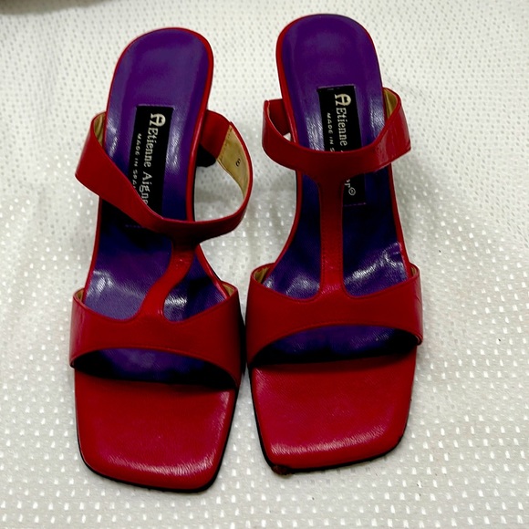 Etienne Aigner | Shoes | Etienne Aigner Red Leather Sandal 8 Medium Low ...